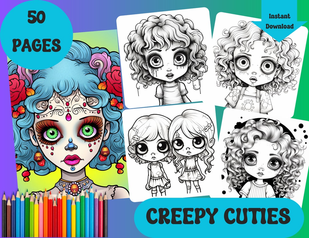 50 Creepy Cuties Coloring Pages, Coloring Book, Relaxation and Stress ...