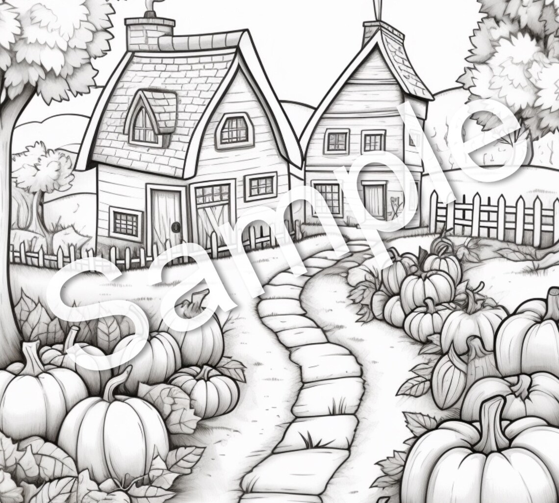 25 Fall Scenes Coloring Pages, Coloring Book, Instant Download - Etsy