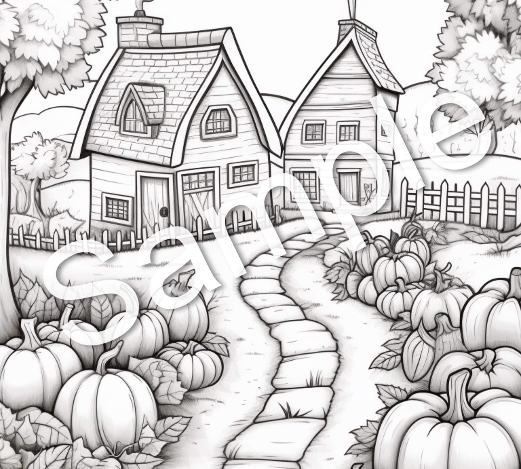 25 Fall Scenes Coloring Pages, Coloring Book, Instant Download - Etsy