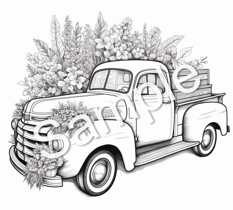 40 Flower Truck Coloring Book, Coloring Pages, Printables - Etsy