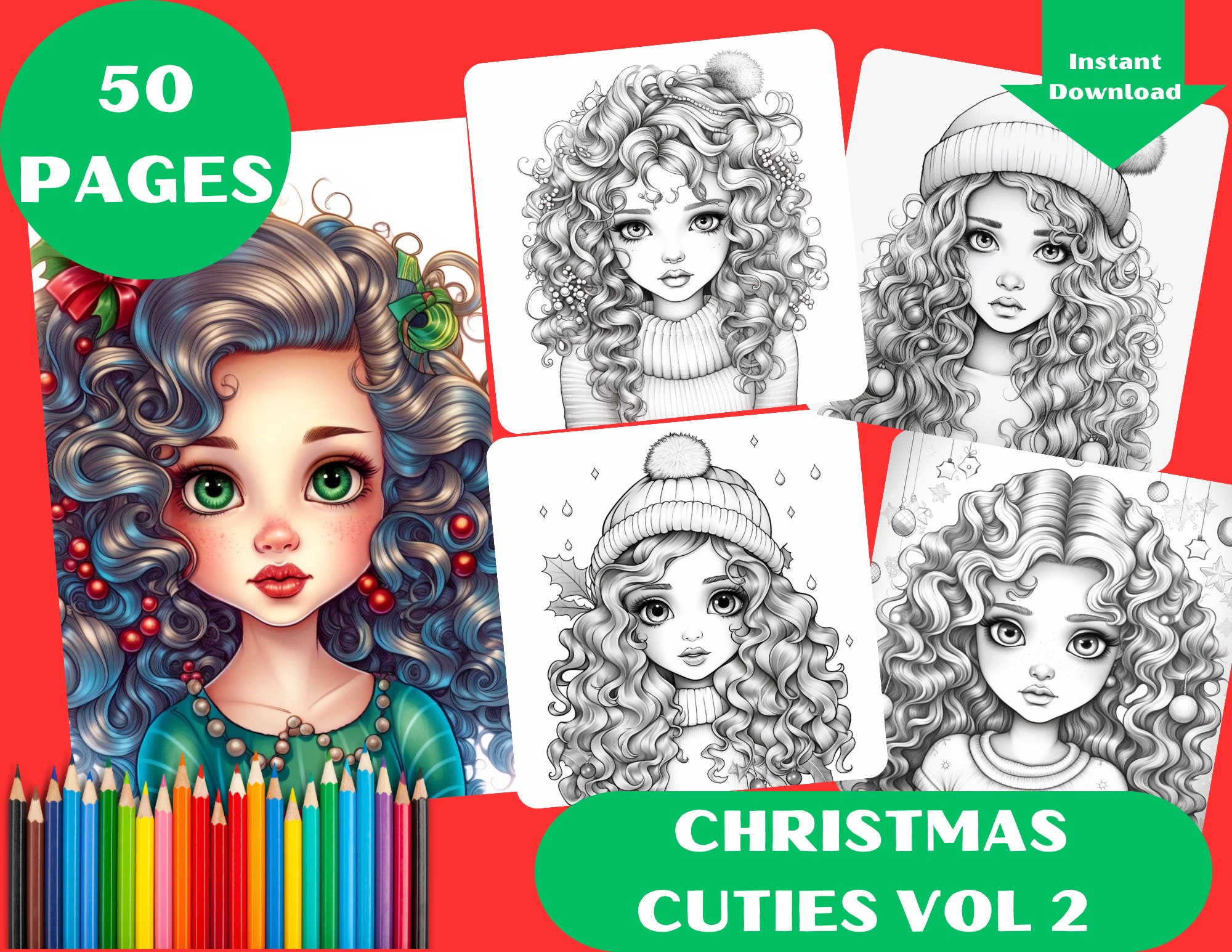 50 Christmas Cuties Vol 2 Coloring Pages, Coloring Book, Printables ...