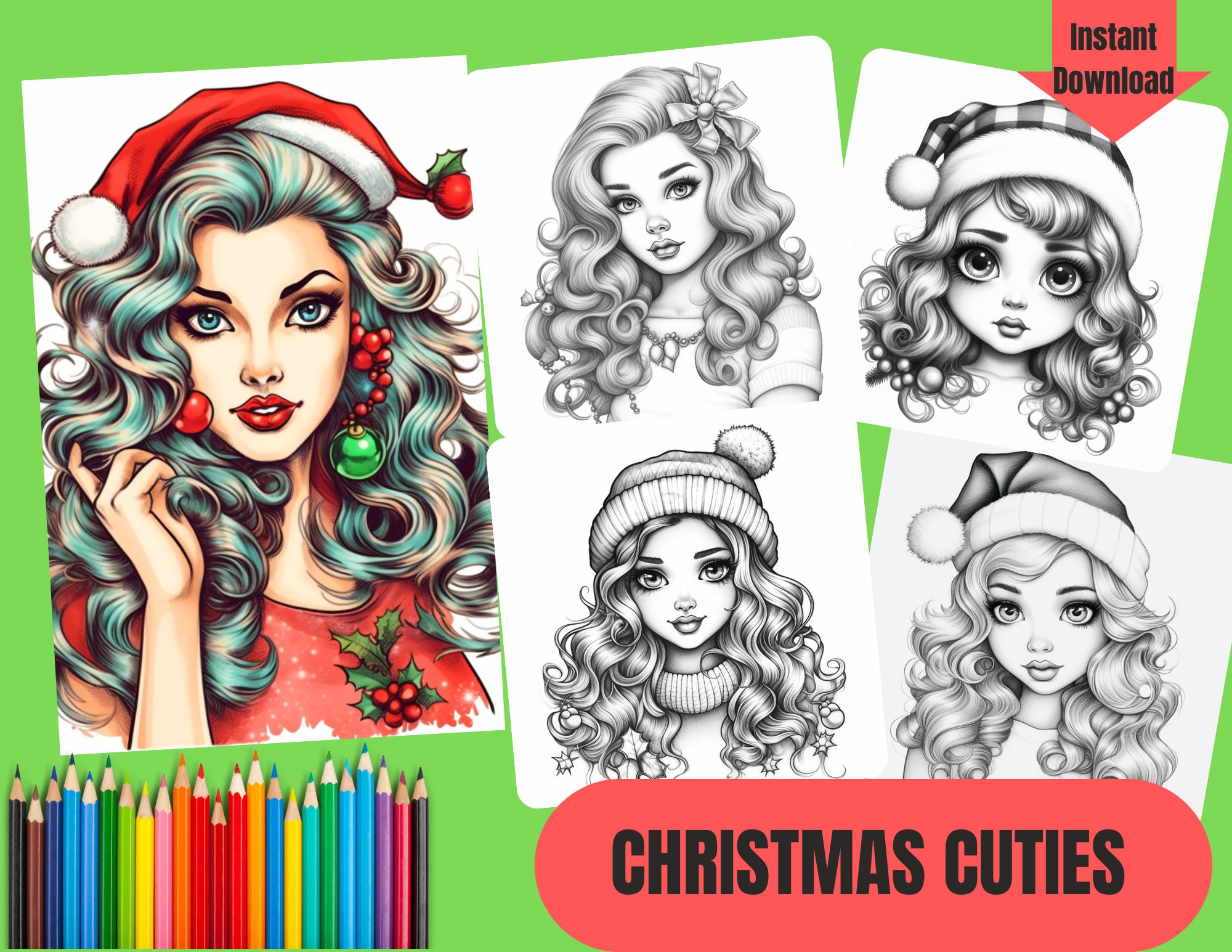 50 Christmas Cuties Coloring Pages, Coloring Book, Printables - Etsy