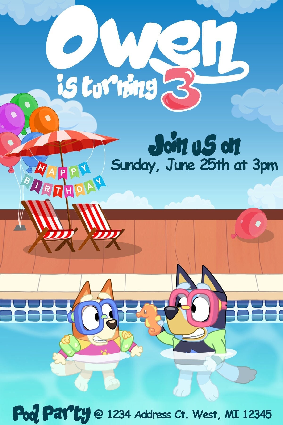 Bluey Pool Party Invite - Etsy