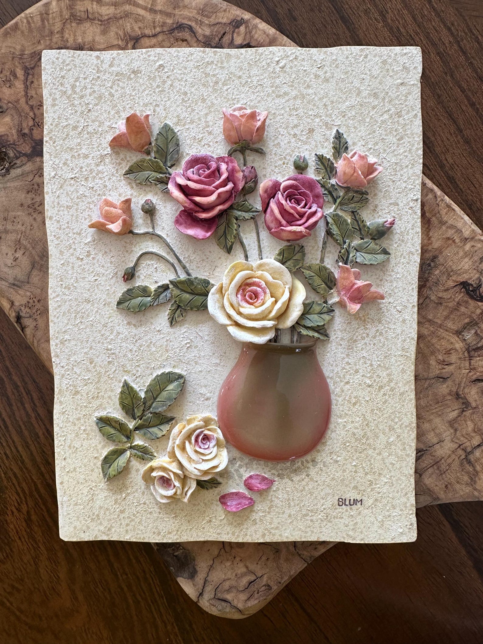 Beautiful CHERI BLUM 6x 4.5 Resin Floral 3D Plaque Roses in Acrylic ...