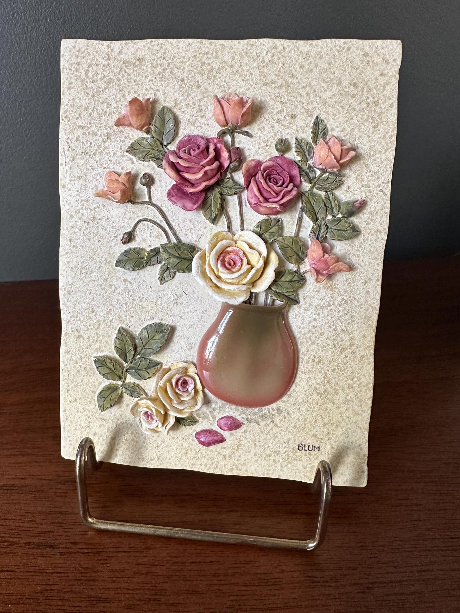 Beautiful CHERI BLUM 6x 4.5 Resin Floral 3D Plaque Roses in Acrylic ...