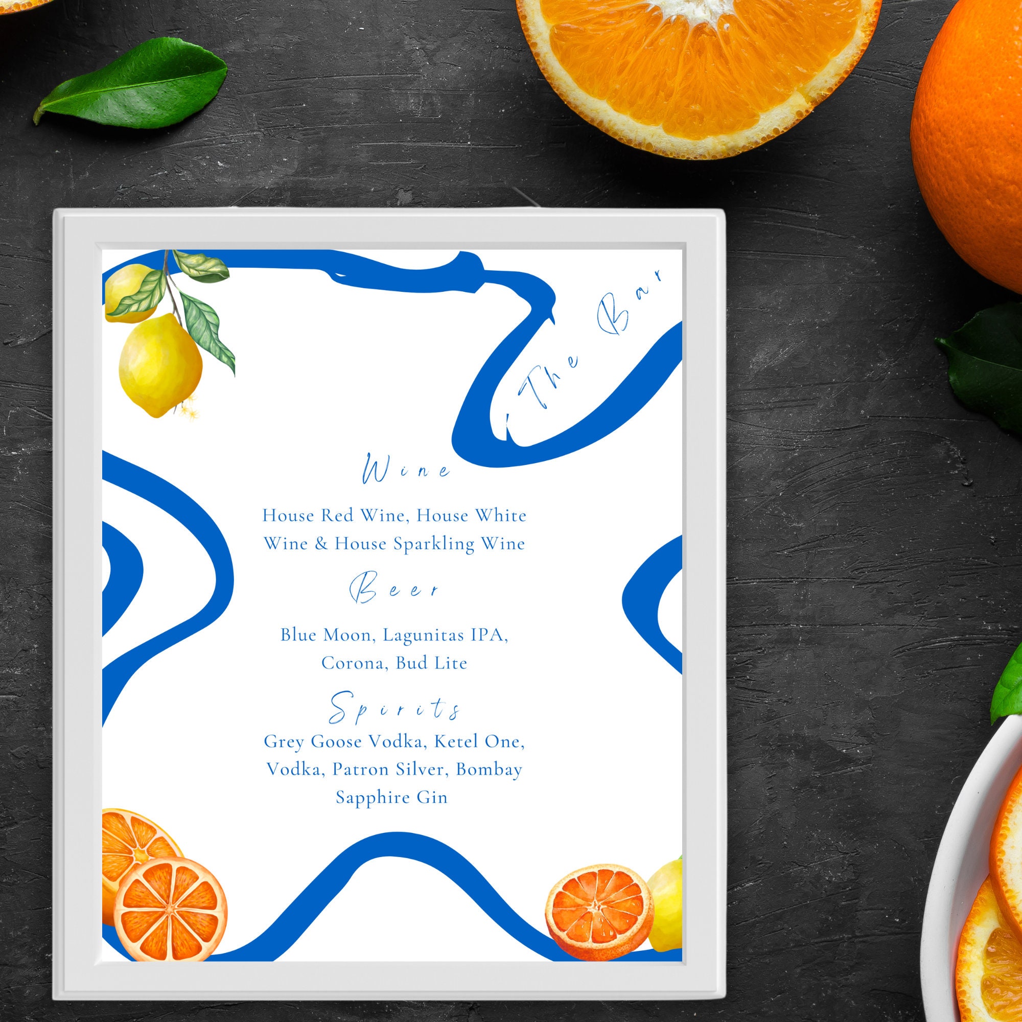 Watercolor Citrus Italian Inspired Bar Sign for Weddings/events ...