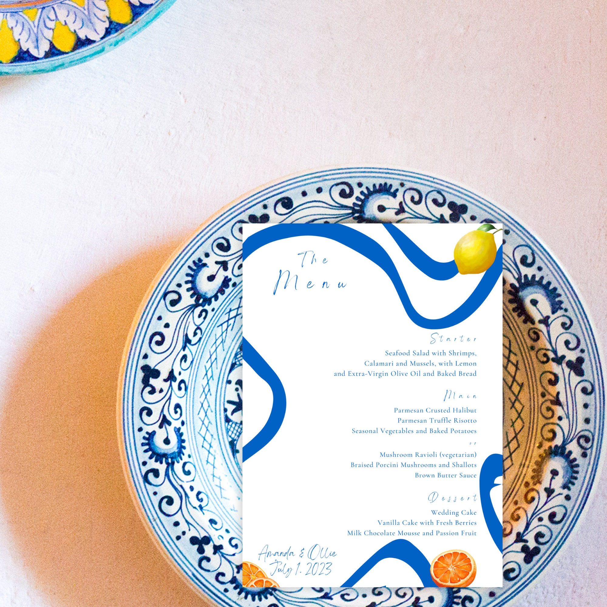 Watercolor Citrus Italian Wedding Menu, Editable Template, Printable ...