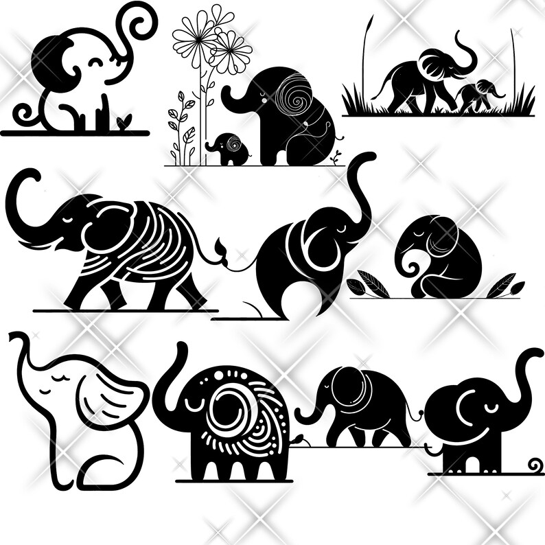 Elephant Designs Bundle Png Svg, Elephants Silhouette, Elephant Png ...