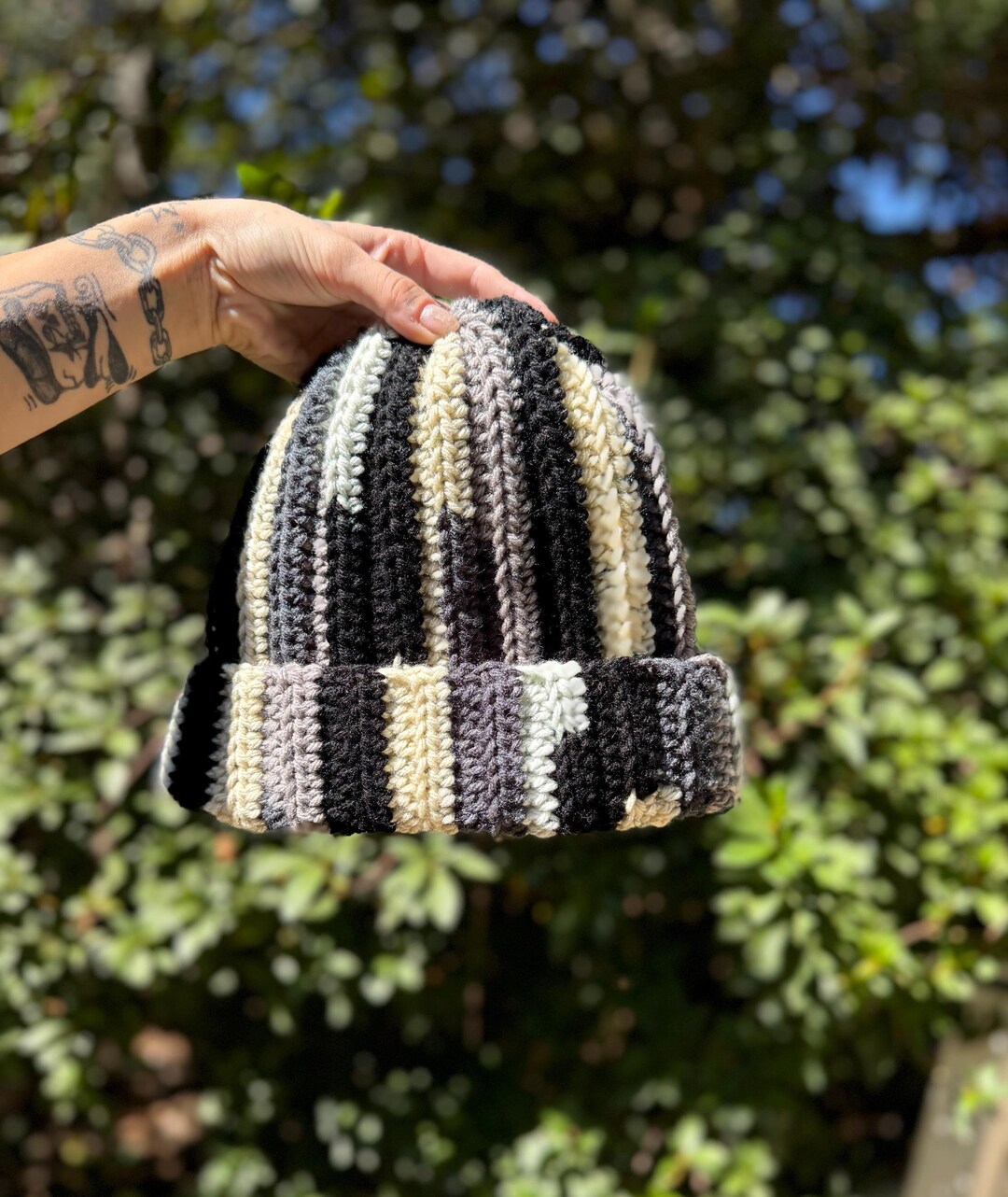 Crochet Unisex Colorblock Beanie - Etsy
