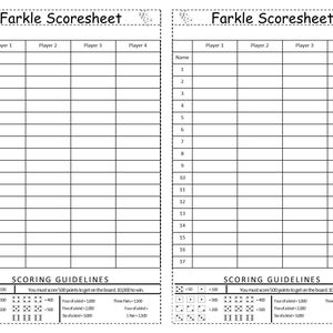 Farkle Dice Board Game Score Sheet, Family Game Night - PDF and PNG ...