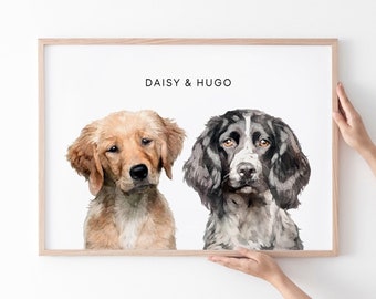 Multiple Pet Portrait From Custom Photo, Watercolor Painting - Etsy