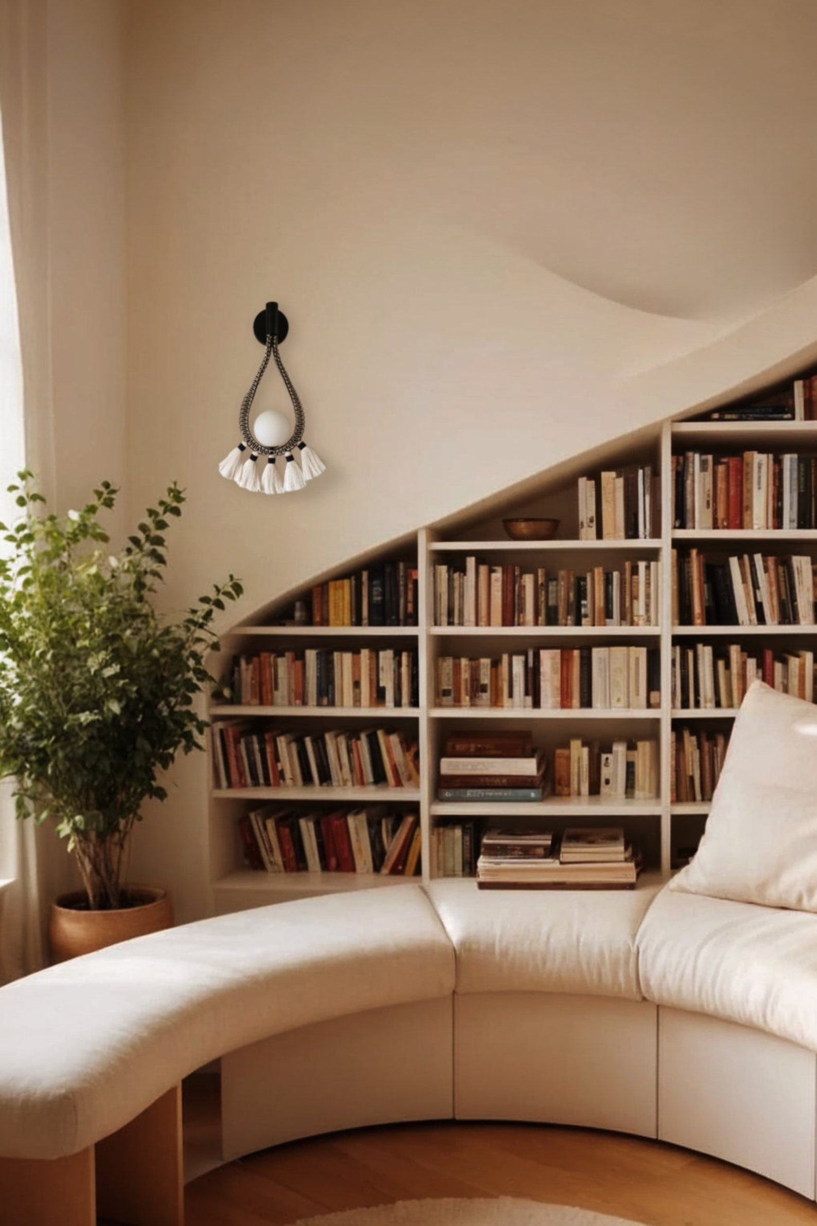 Handwoven Macrame Wall Sconce: Black & White Cotton Tassel Lamp - Etsy