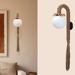 Jute Pensil Macrame Cotton Lamp Sculpture, Hardwire ,plug in Wall ...