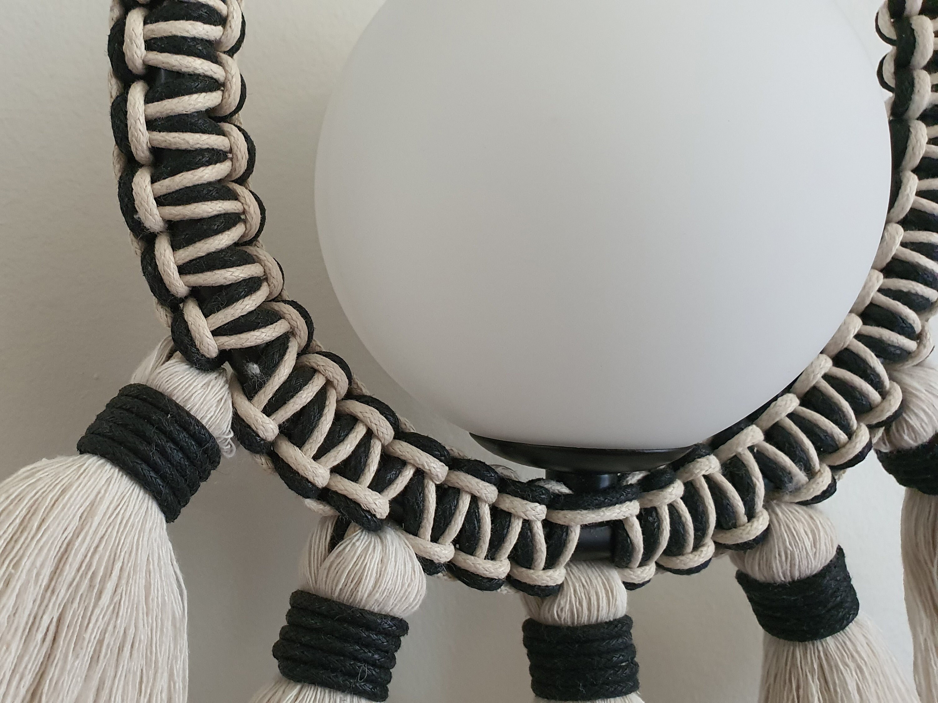 Handwoven Macrame Wall Sconce: Black & White Cotton Tassel Lamp - Etsy