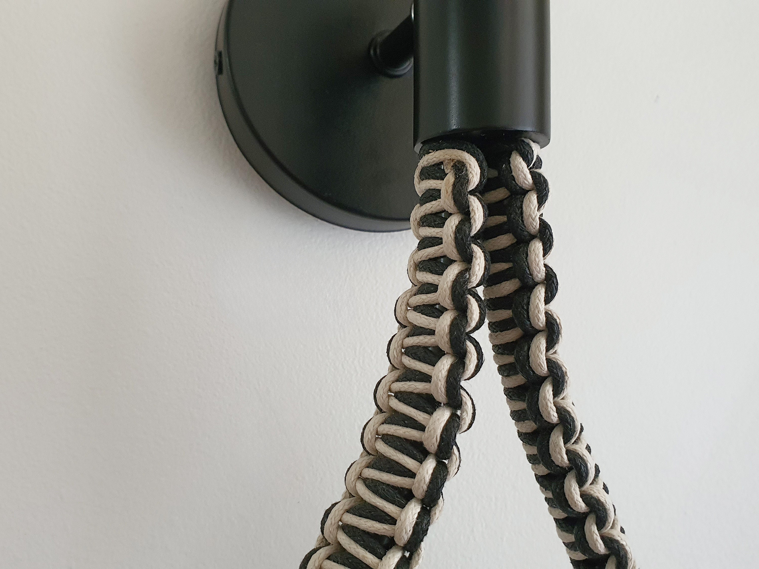 Handwoven Macrame Wall Sconce: Black & White Cotton Tassel Lamp - Etsy