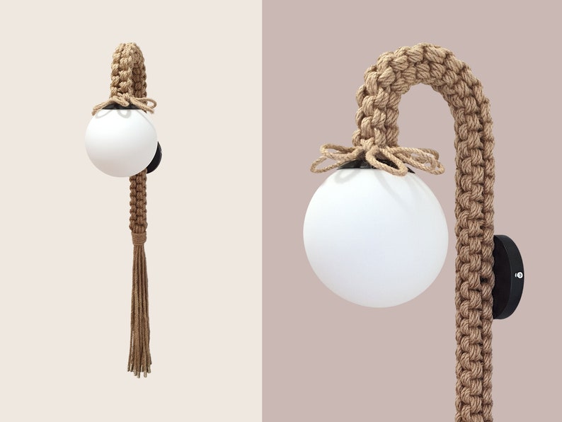 Jute Pensil Macrame Cotton Lamp Sculpture, Hardwire or Plug-in , Post ...