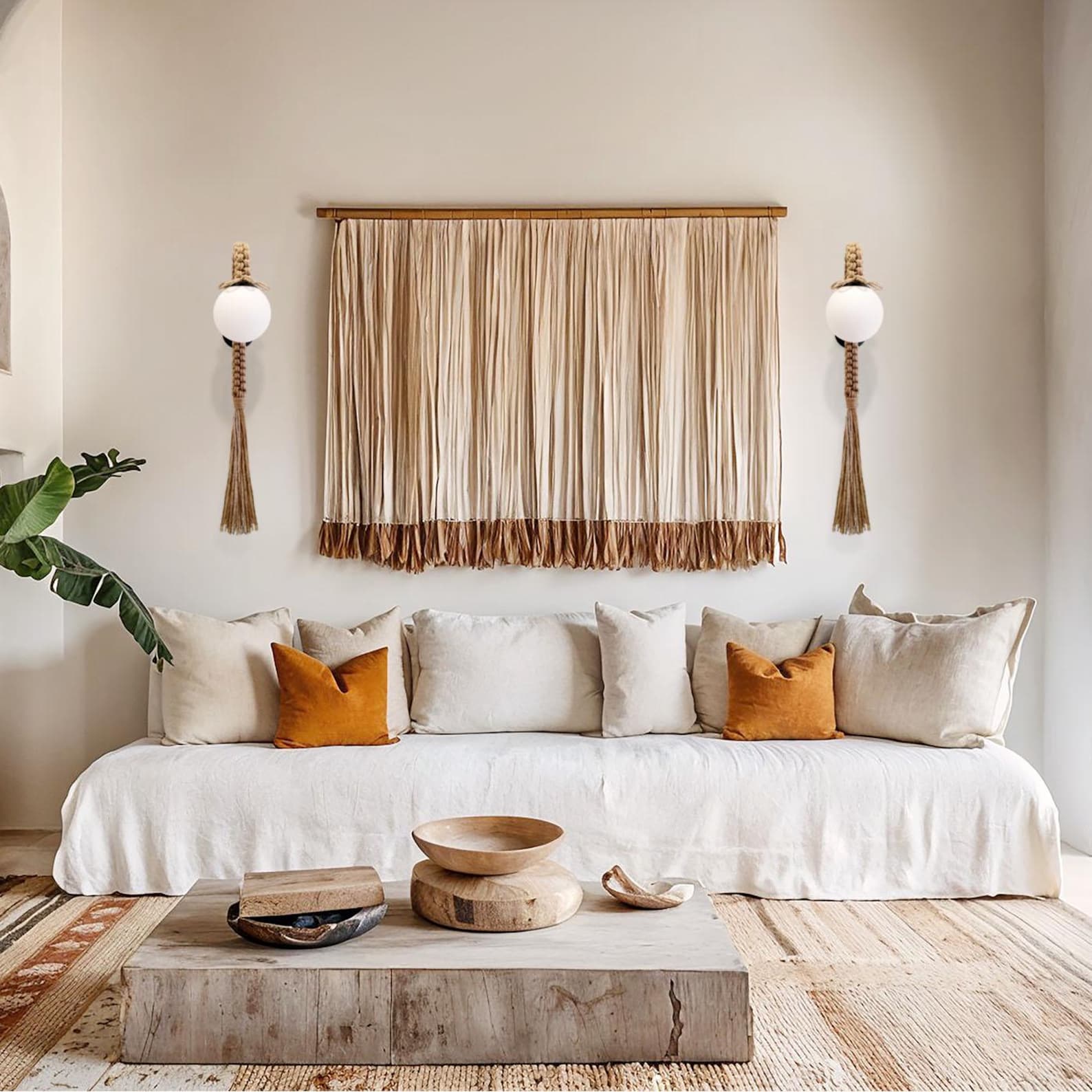 Jute Pensil Macrame Cotton Lamp Sculpture, Hardwire ,plug in Wall ...