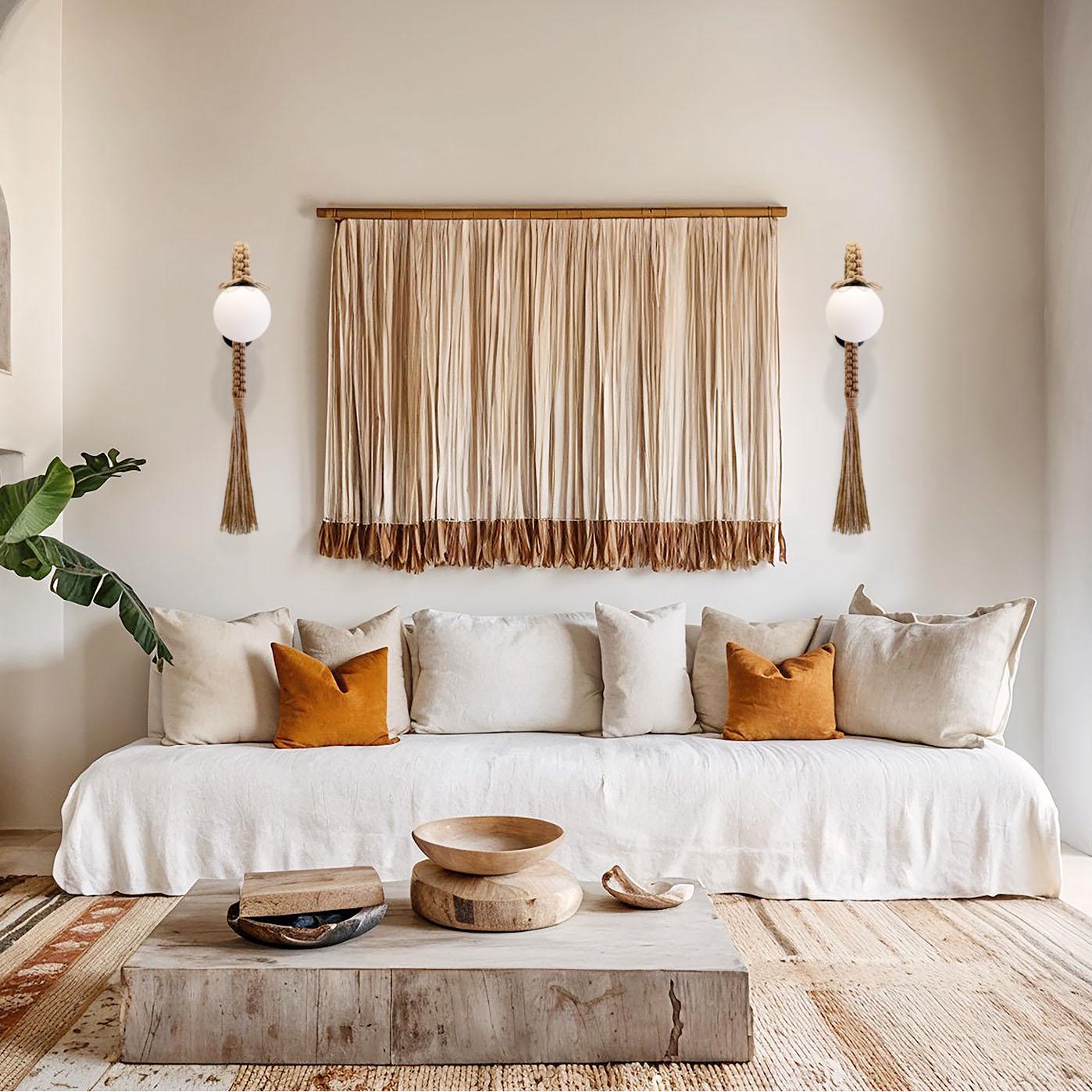 Jute Pensil Macrame Cotton Lamp Sculpture, Hardwire ,plug in Wall ...