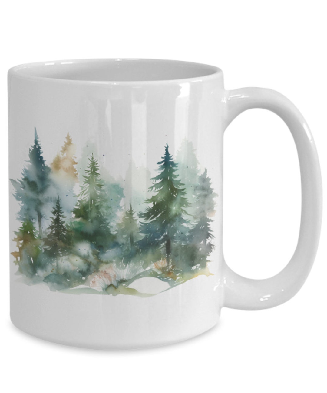 Watercolor Evergreen Mug, Forest Coffee Cup, Pine Tree Mug - Etsy