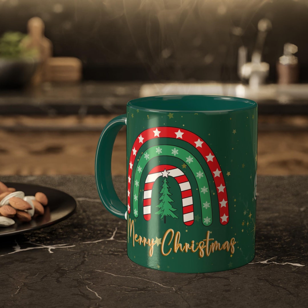 Christmas Rainbow Mug, Minimalist Christmas Mug, Personalized Green ...
