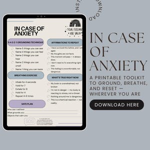 Anxiety Toolkit Printable | Grounding Sheet for Panic Attacks ...