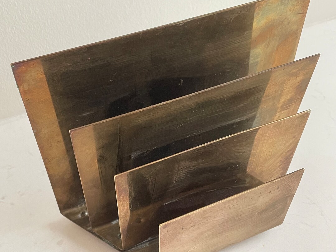 Vintage Brass Desktop Organiser With Natural Patina - Etsy