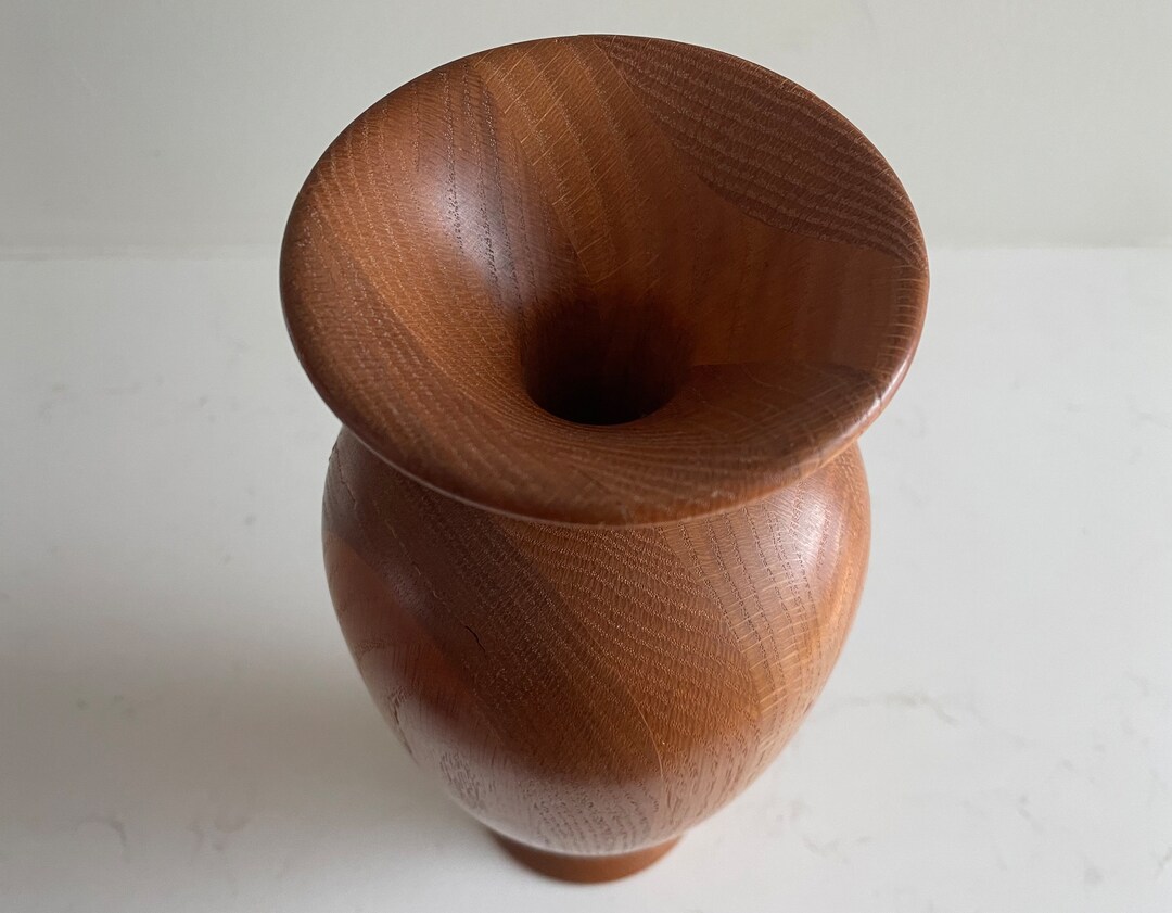 Vintage Hand Turned Oak Vase - Etsy