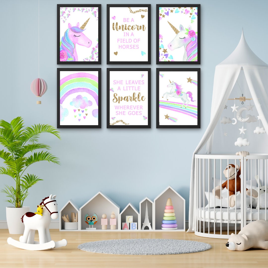 Set of 6 Unicorn Printable Unicorn Wall Art Poster Nursery - Etsy