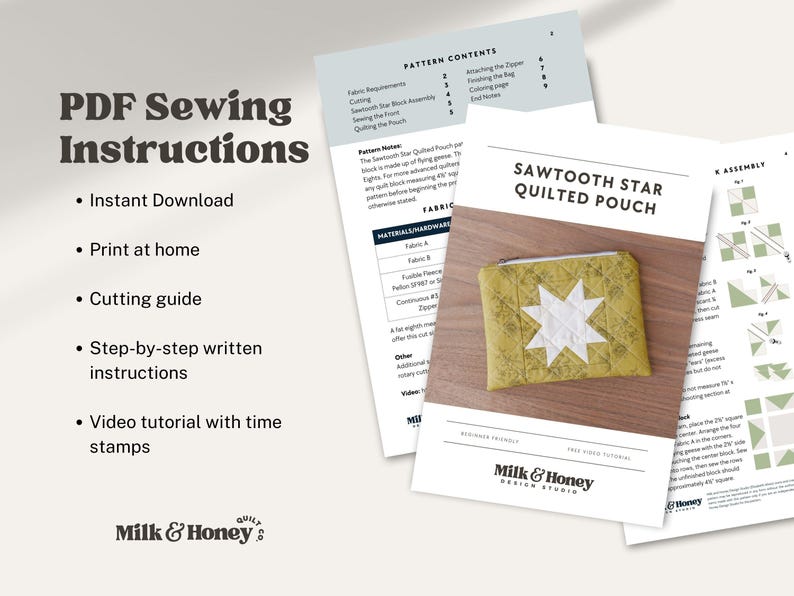 Sawtooth Star Quilted Zipper Pouch PDF Sewing Pattern - Etsy Australia