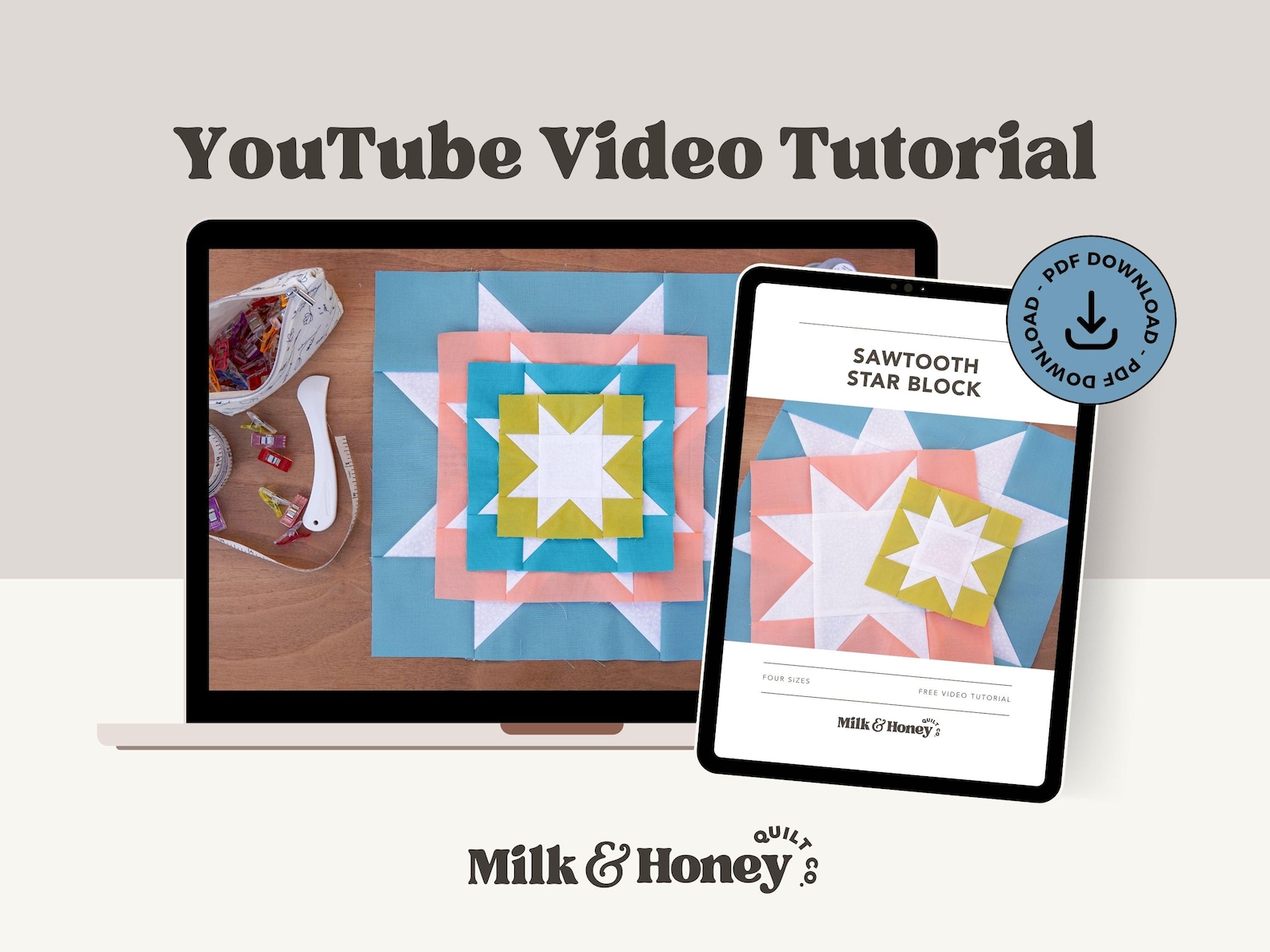 Sawtooth Star Quilt Block PDF Sewing Pattern Quilting for Beginners ...