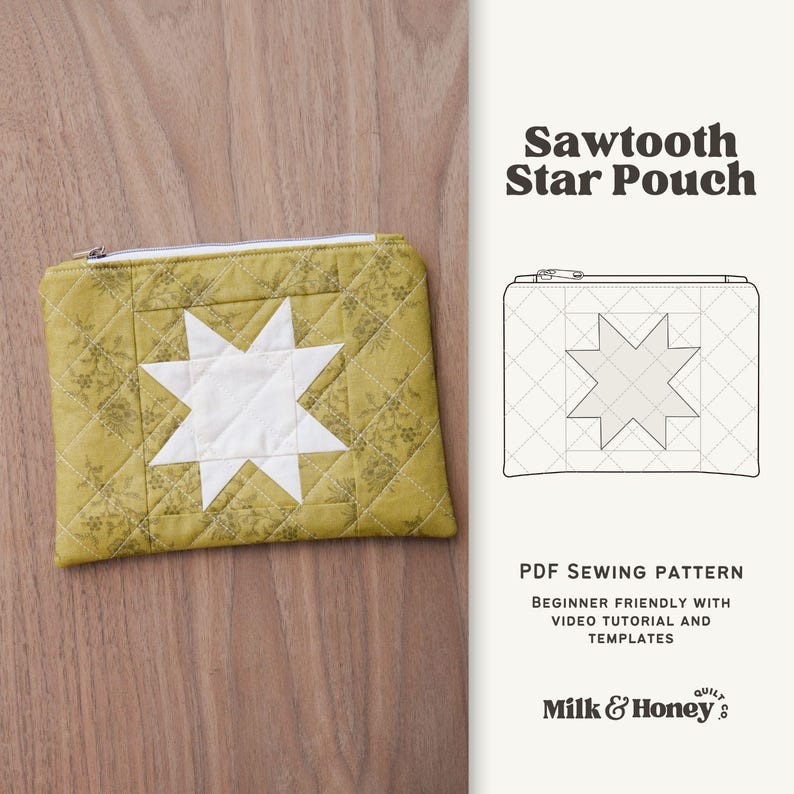 Sawtooth Star Quilted Zipper Pouch PDF Sewing Pattern - Etsy Australia