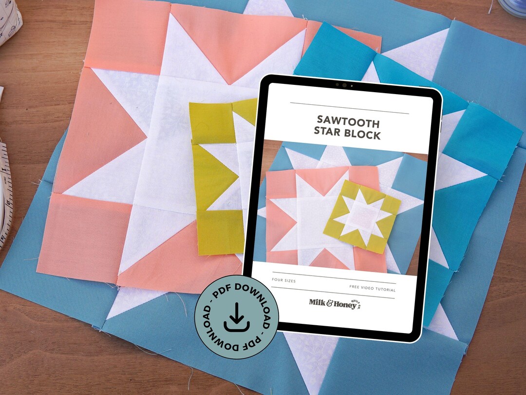 Sawtooth Star Quilt Block PDF Sewing Pattern Quilting for Beginners ...
