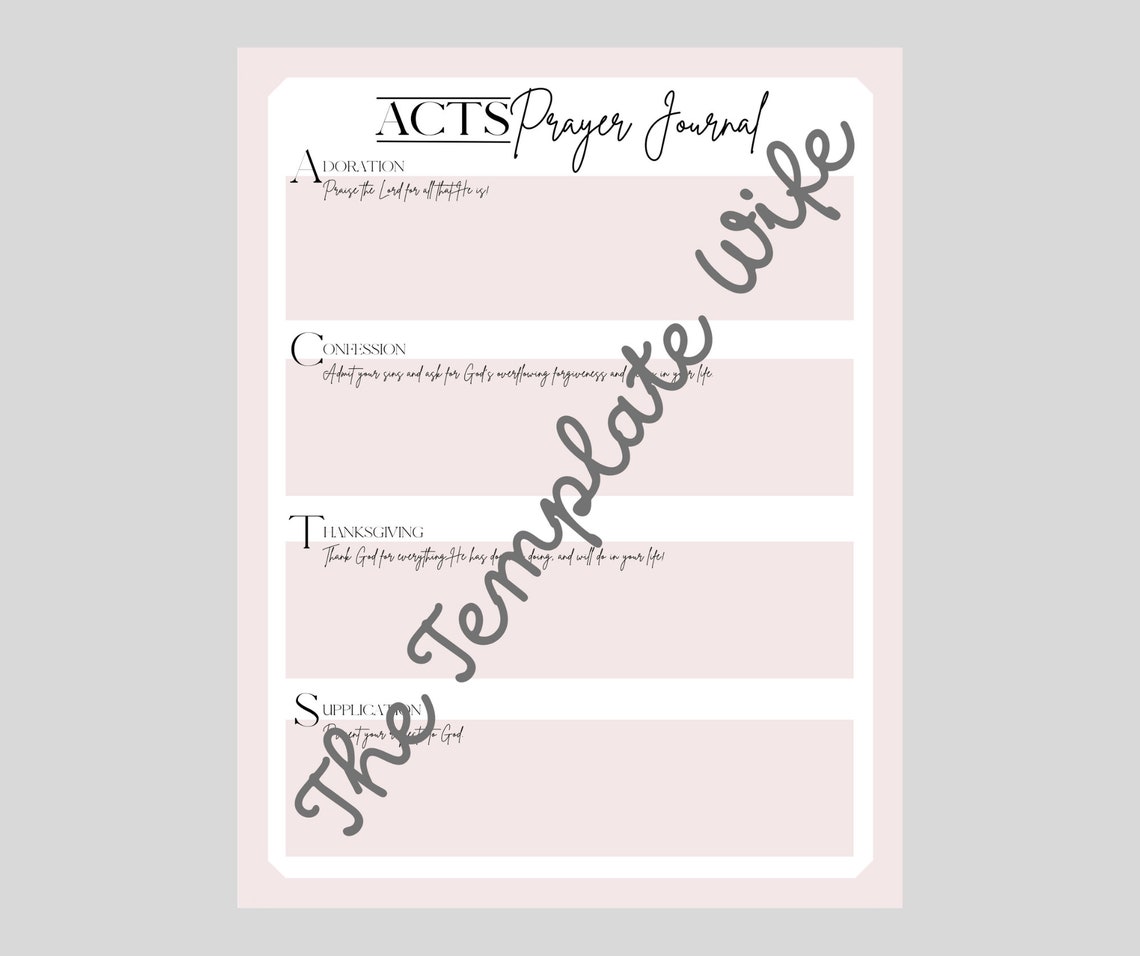 ACTS Prayer Journal Printable, Prayer Journal Template, ACTS Prayer ...