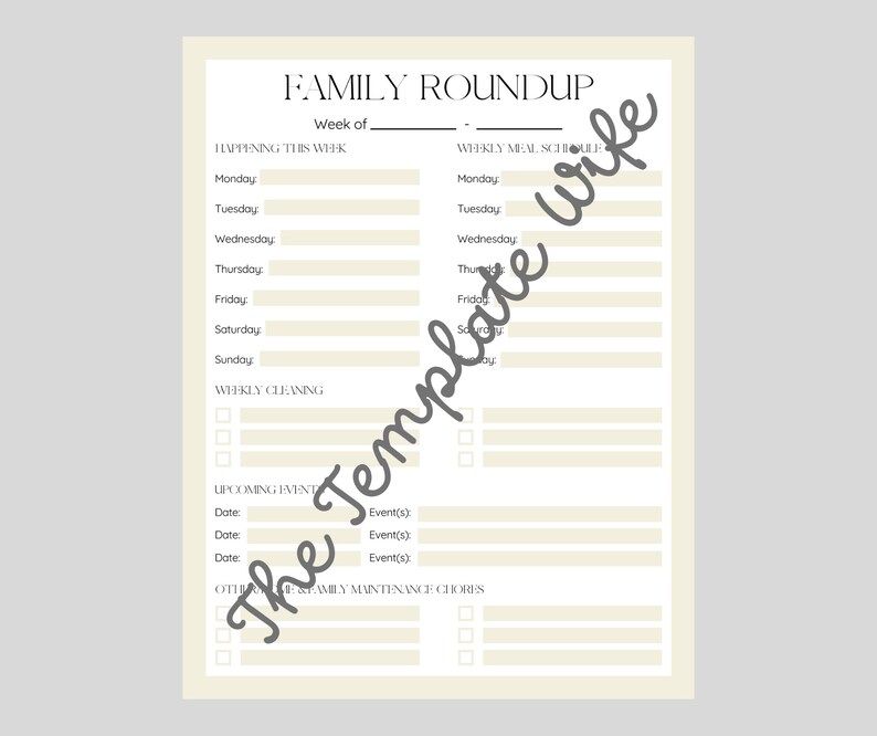 Weekly Family Roundup, Family Plan Template, Family Schedule Download ...