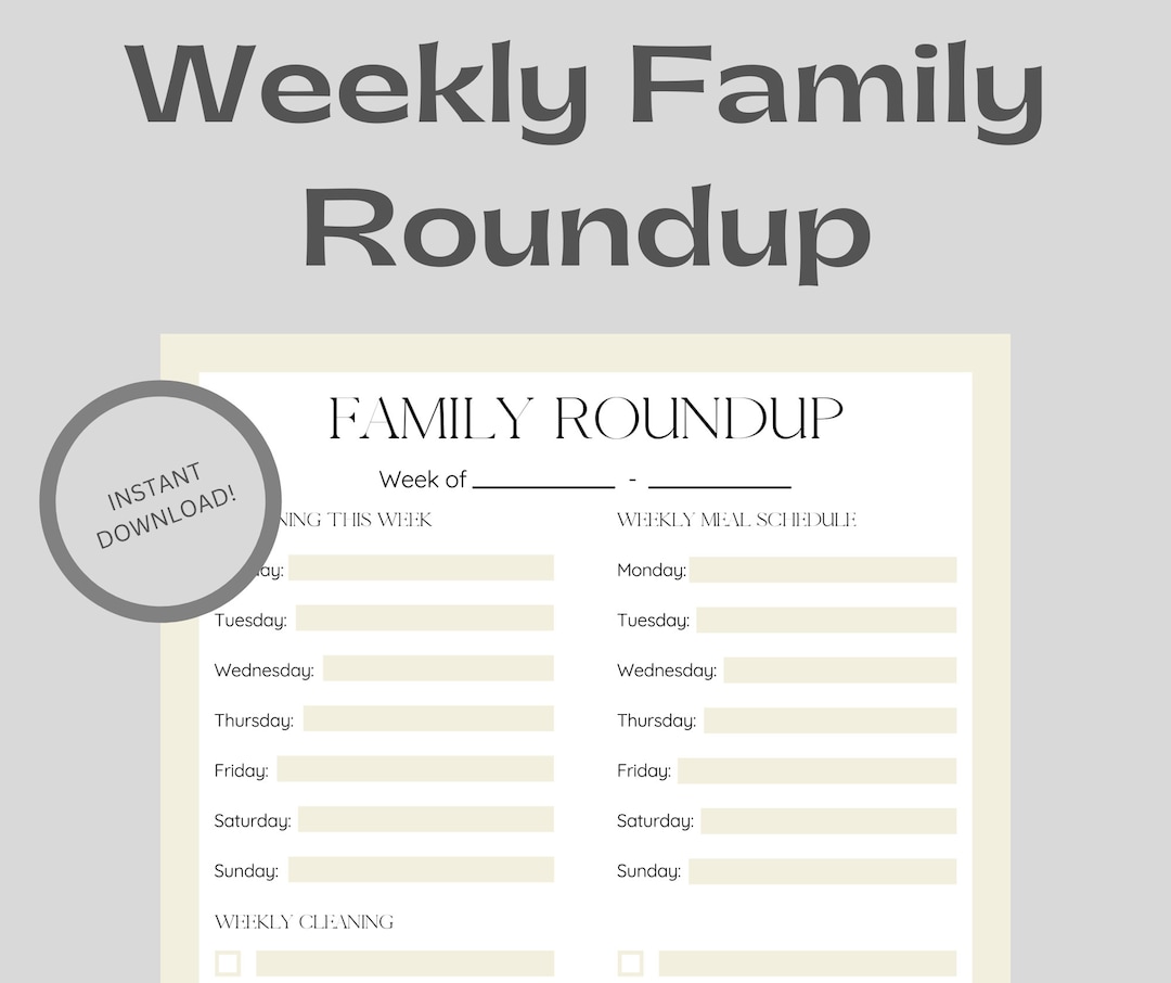 Weekly Family Roundup, Family Plan Template, Family Schedule Download ...