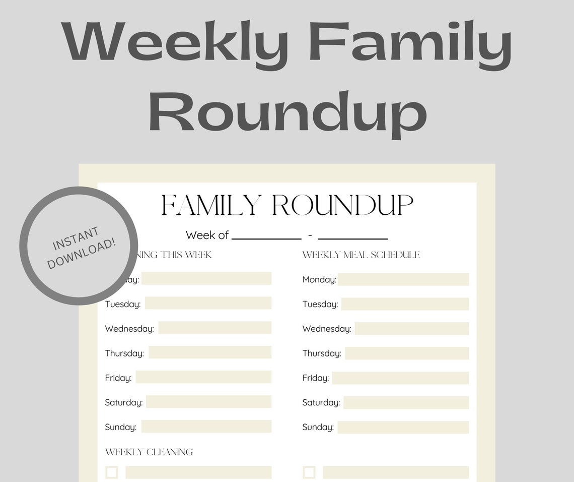 Weekly Family Roundup, Family Plan Template, Family Schedule Download ...