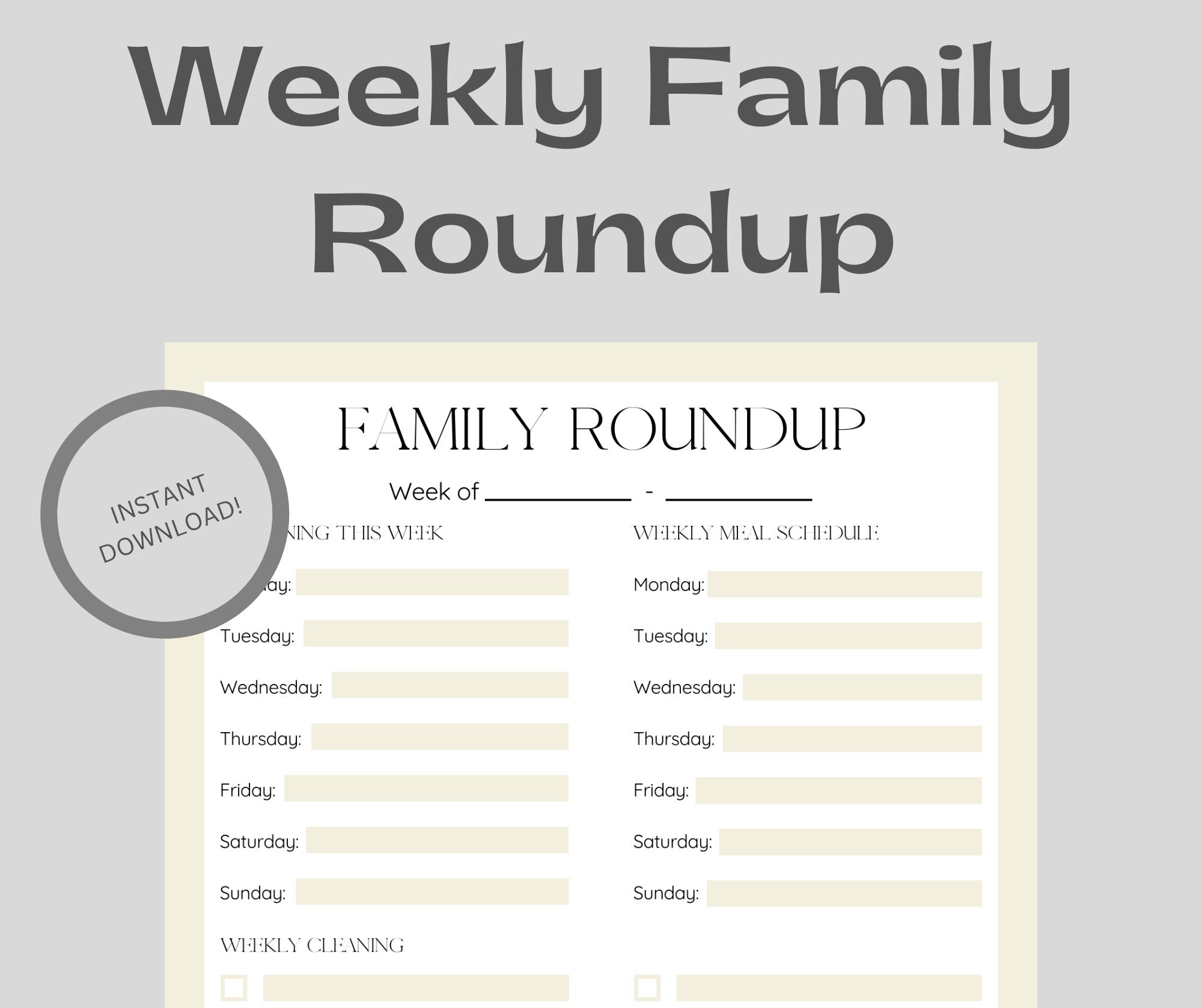 Weekly Family Roundup, Family Plan Template, Family Schedule Download ...
