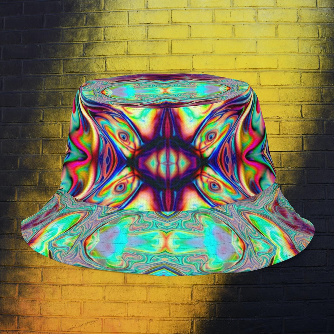 Customizable Psychedelic Rainbow Fractal Print Reversible Bucket Hat - Etsy