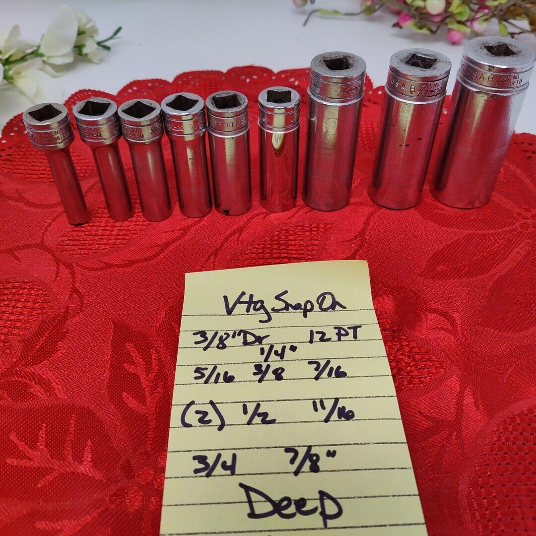 Snap-on SF Deep Well Socket Set 9 Pc SAE 3/8" Drive 12 Point Vtg ...