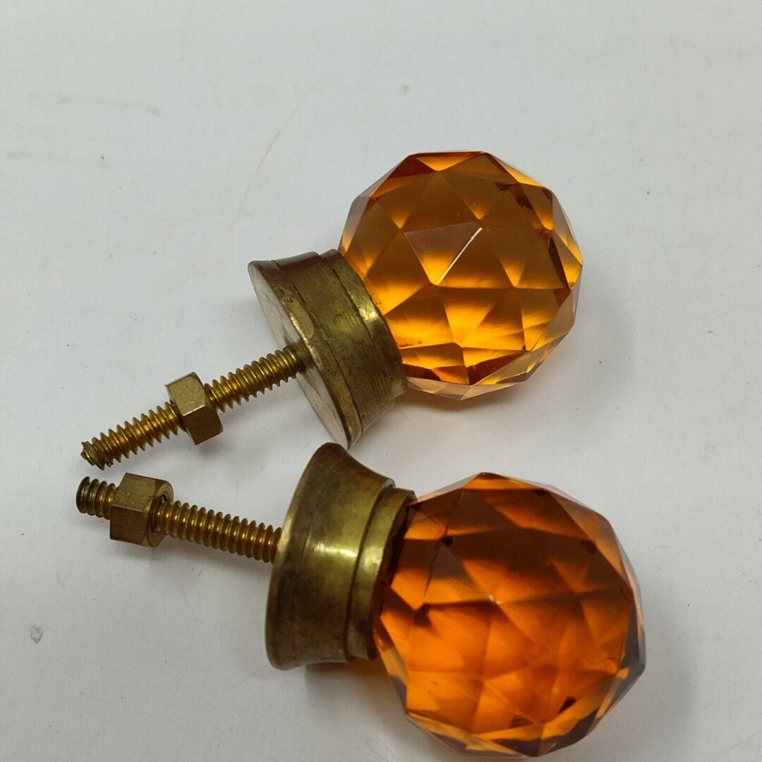 Cut Glass Door Knob Vintage Victorian Style Amber Glass Brass Small Knob Set - Etsy