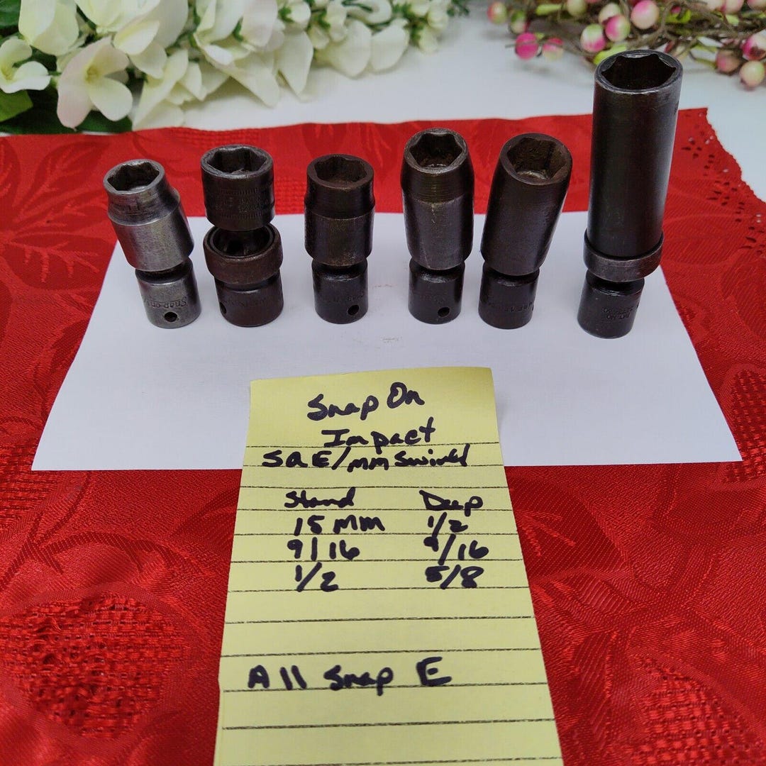 Snap on Sae 7 Piece Swivel Impact Socket Set 3/8 Drive 6 Point Standard ...