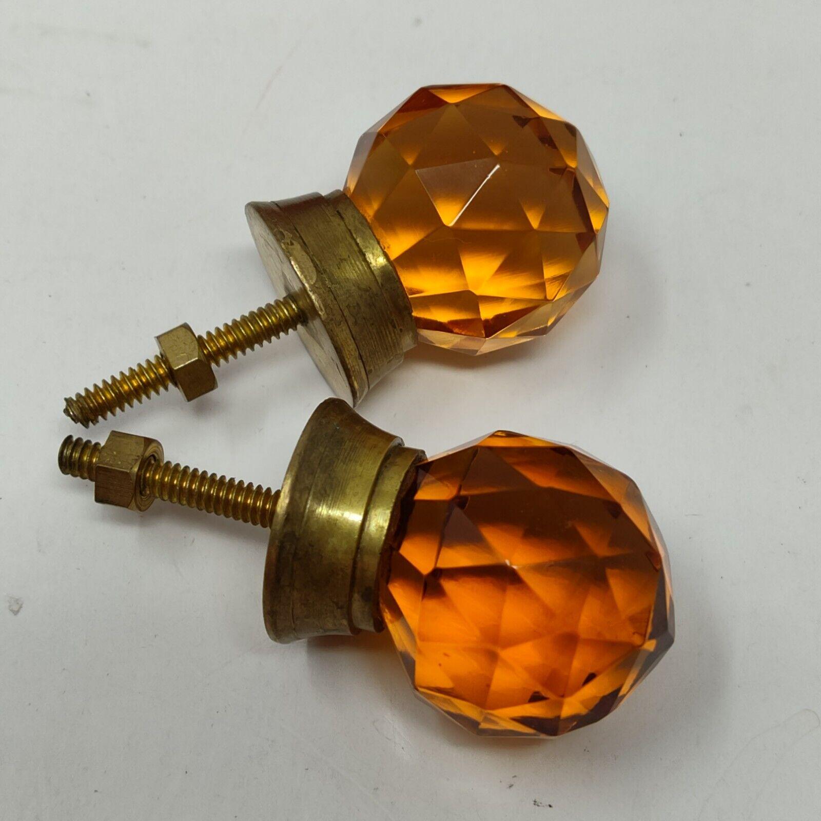 Cut Glass Door Knob Vintage Victorian Style Amber Glass Brass Small Knob Set - Etsy