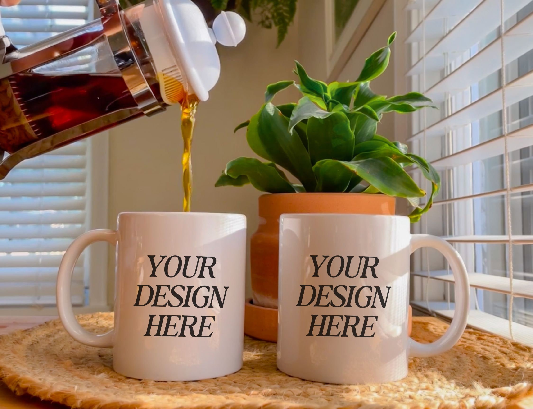 Two Mugs Mockup: Drag & Drop Canva Video, 11oz White Coffee Mug - Etsy