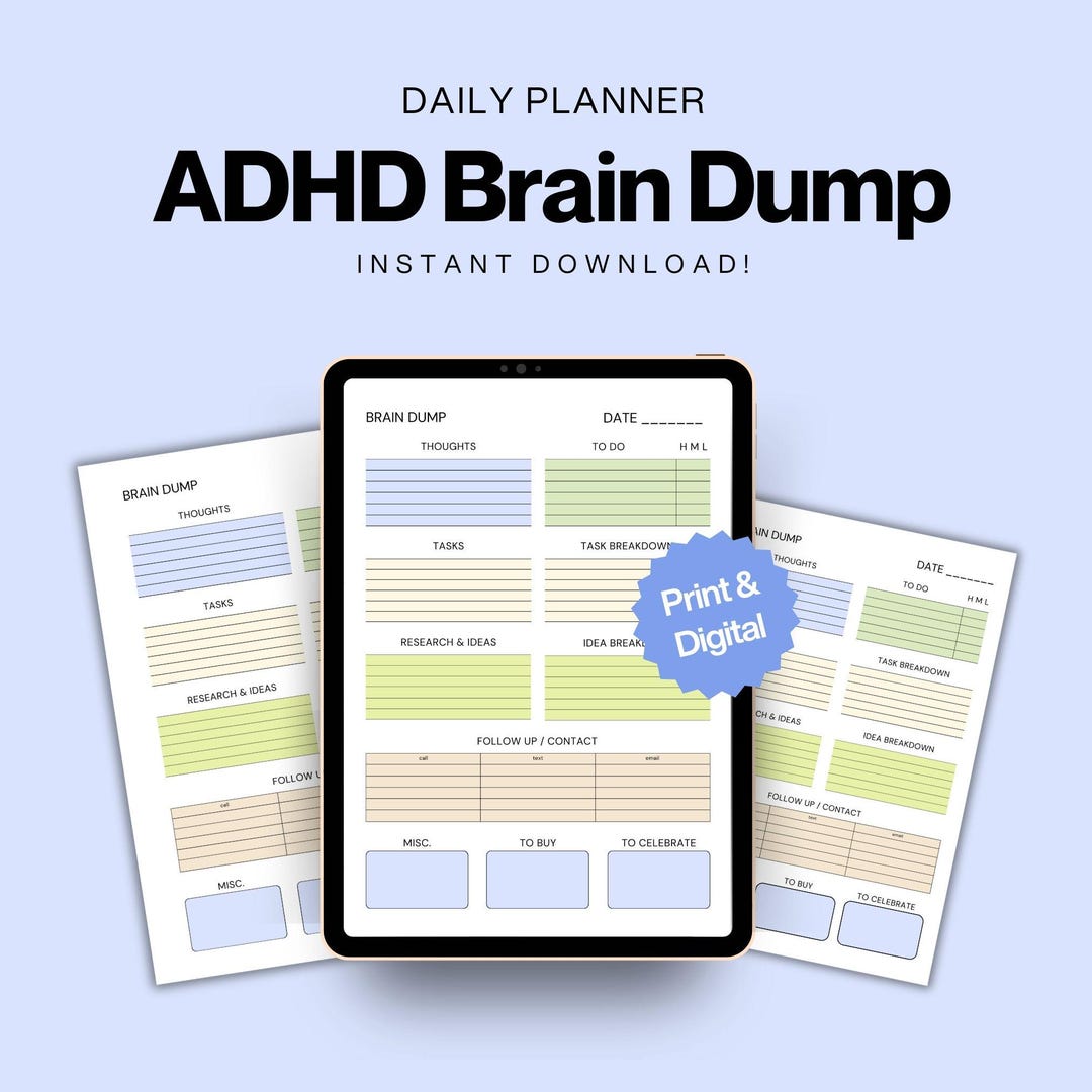 ADHD Brain Dump Planner: Daily Task Tracker & Journal (digital Download ...