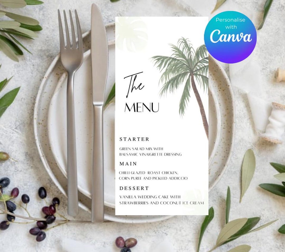 Destination/beach Themed Menu Template | Wedding Menu | Fully Editable ...