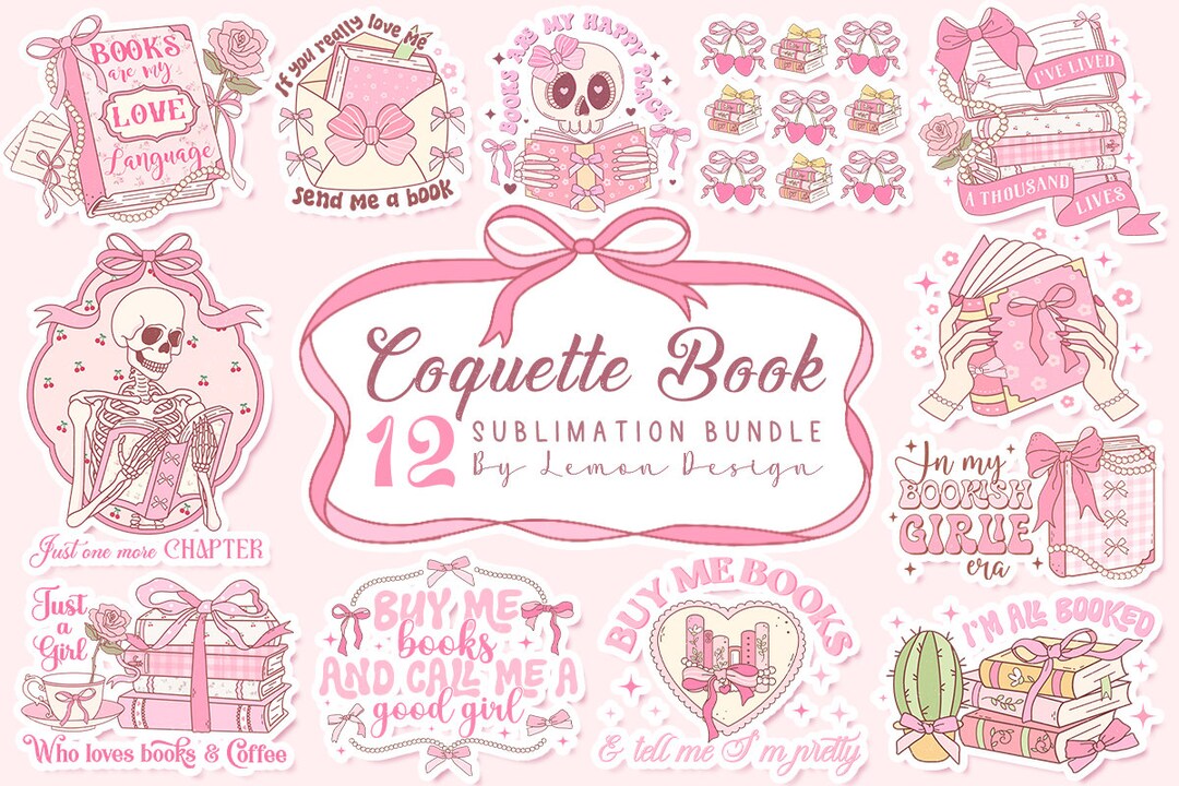 Coquette Book PNG Sublimation Bundle, Girly Bookish Coquette, Book PNG ...