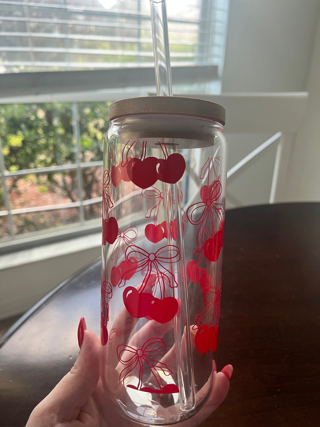 Cherry Heart Glass Cup - Etsy