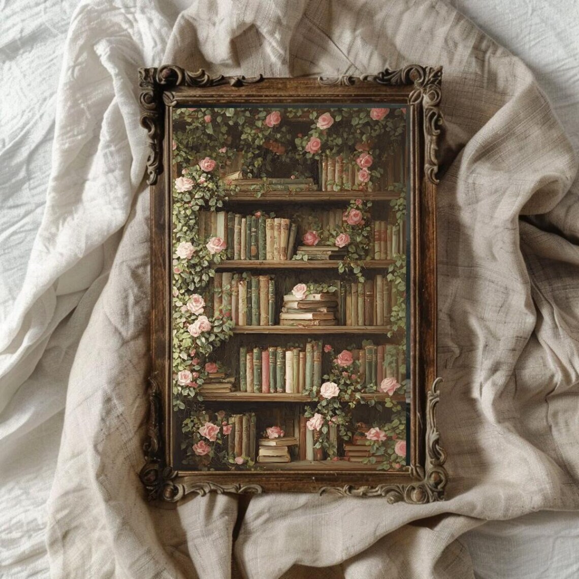 Coquette Book Shelf Art Print, Book Nook Decor, Reading Nook ...