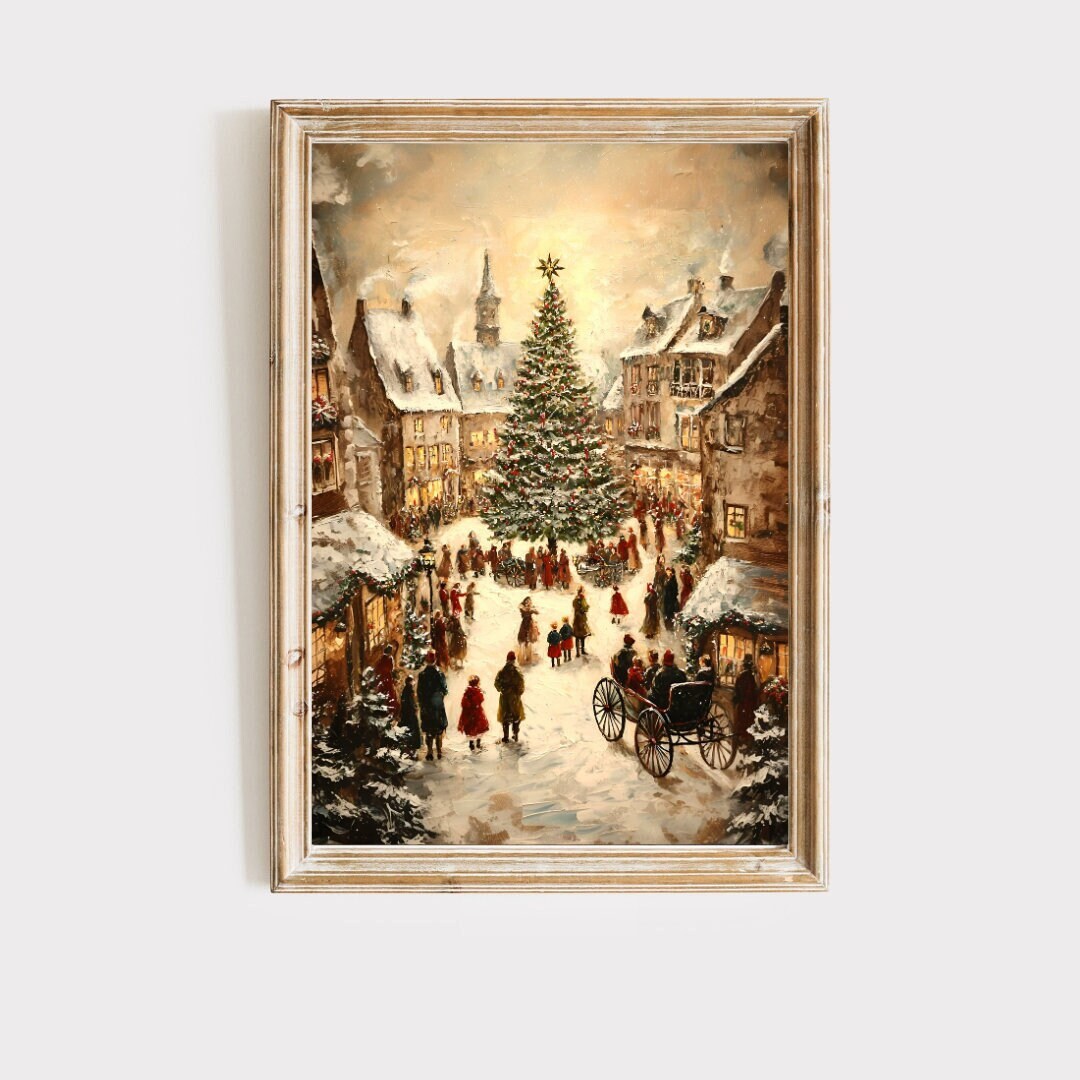 Victorian Christmas Town Art Print, Holiday Decor, Christmas Wall Art ...
