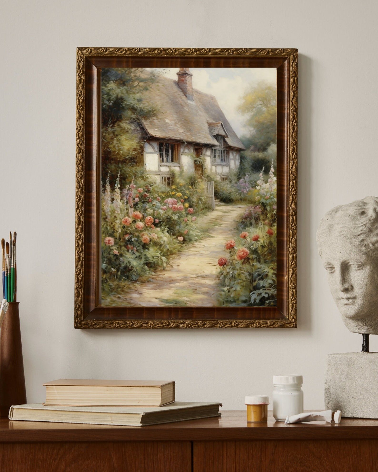 English Cottage Garden Print, Cottagecore Art, Antique Flower Painting ...